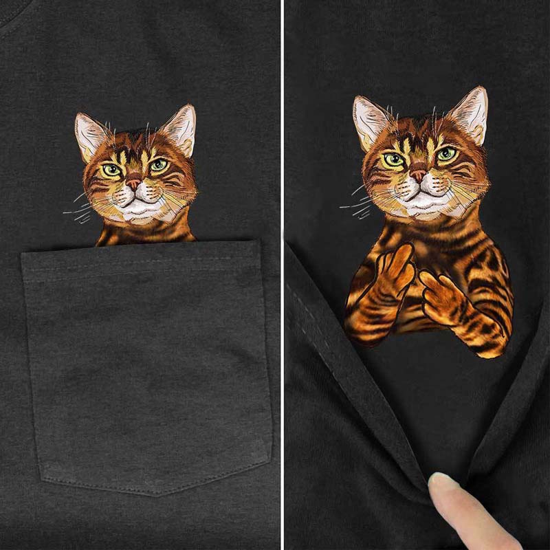 😾🖕Pocket Middle Finger Cat T-Shirt – infinitias